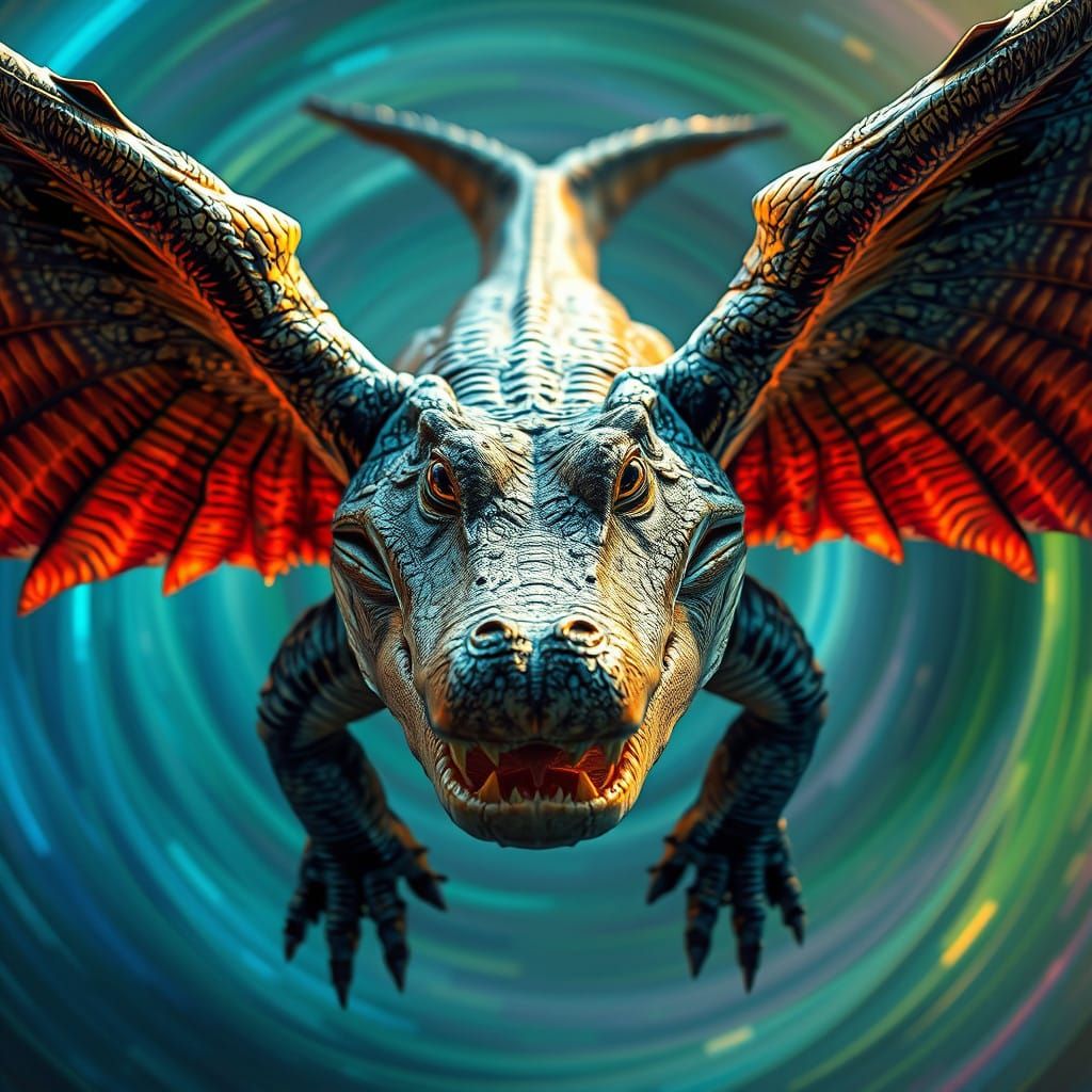 Alligator with wings - Hyperrealistic Alligator in Flight