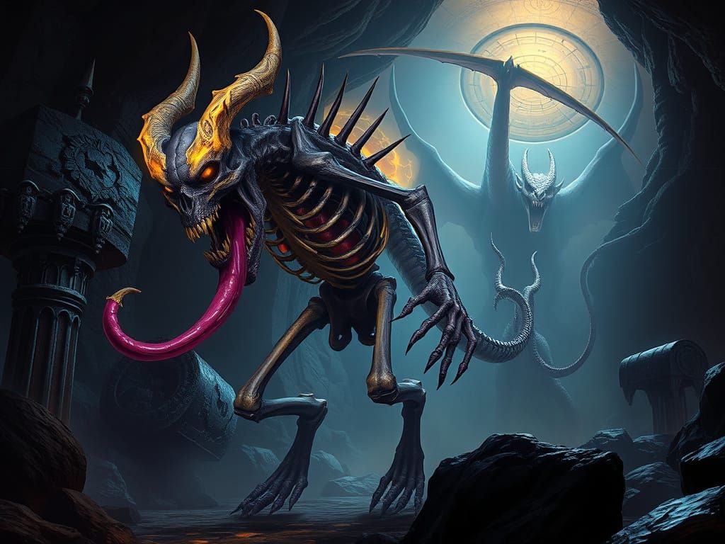 Mohrg Skeleton in Dark Underground Dungeon - AI Art