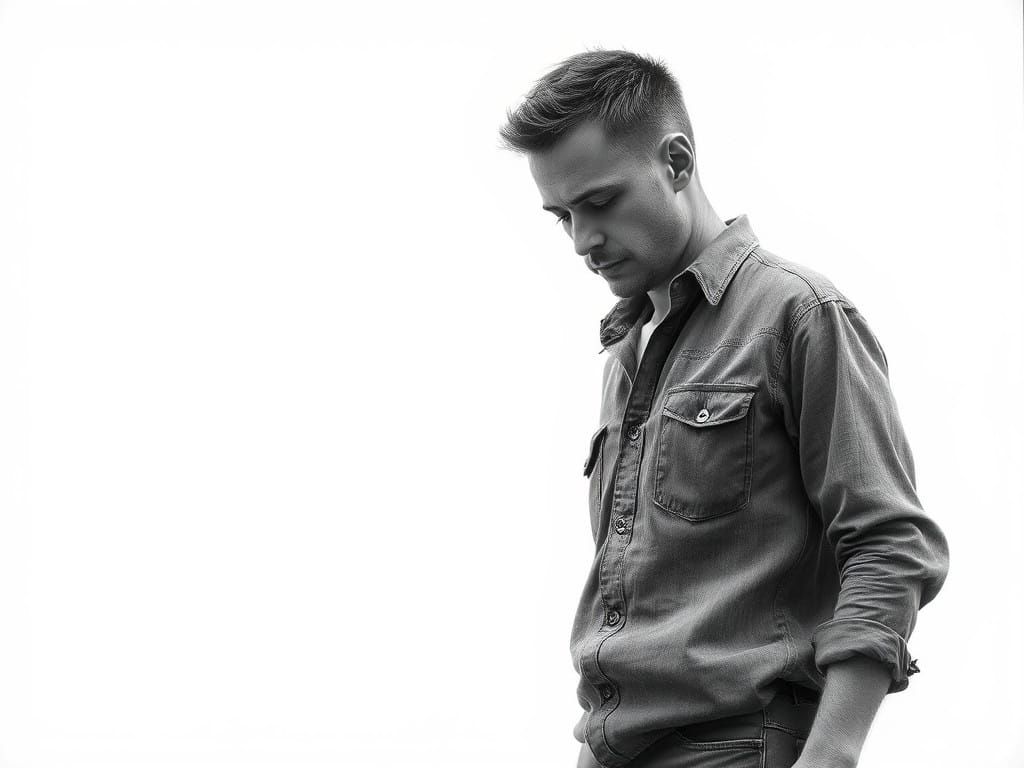 A Wistful Man, Rendered in Charcoal Pencil - AI Art