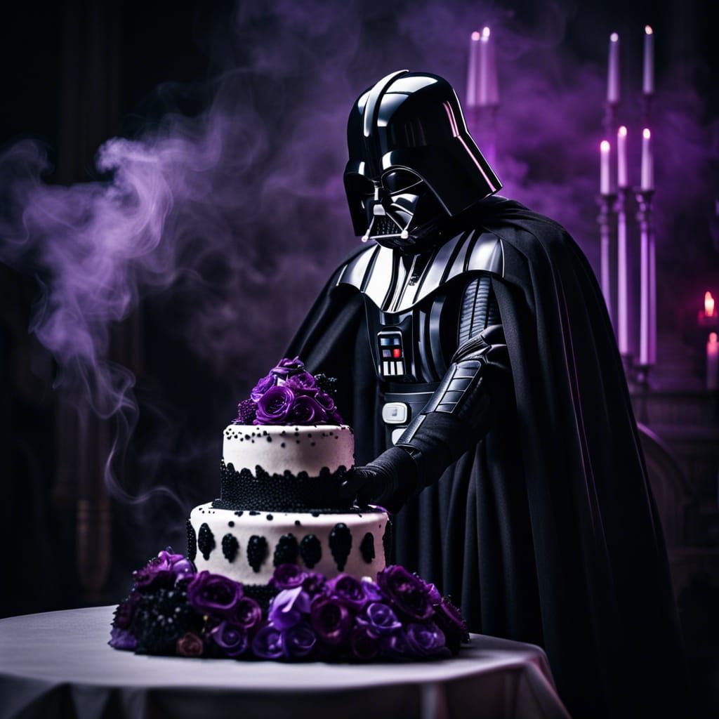 Darth Vader holding a black goth cake - AI Generated Artwork ...
