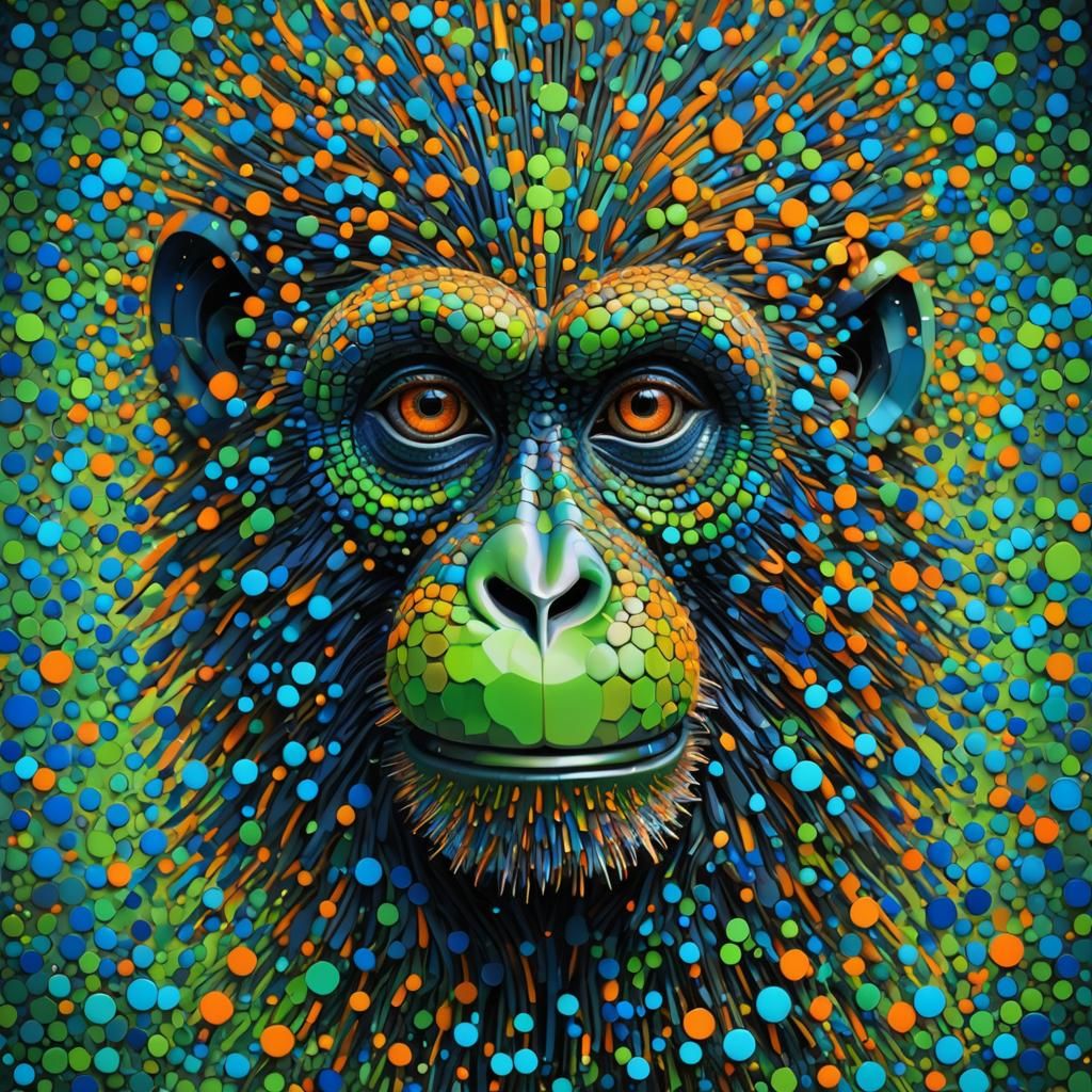 A mesmerizing 3D render of a dot art portrait featuring an abstract ...