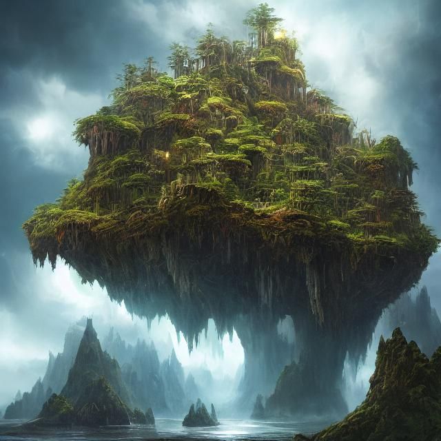 Floating rainforest island that’s home of griffins “incandescent ...