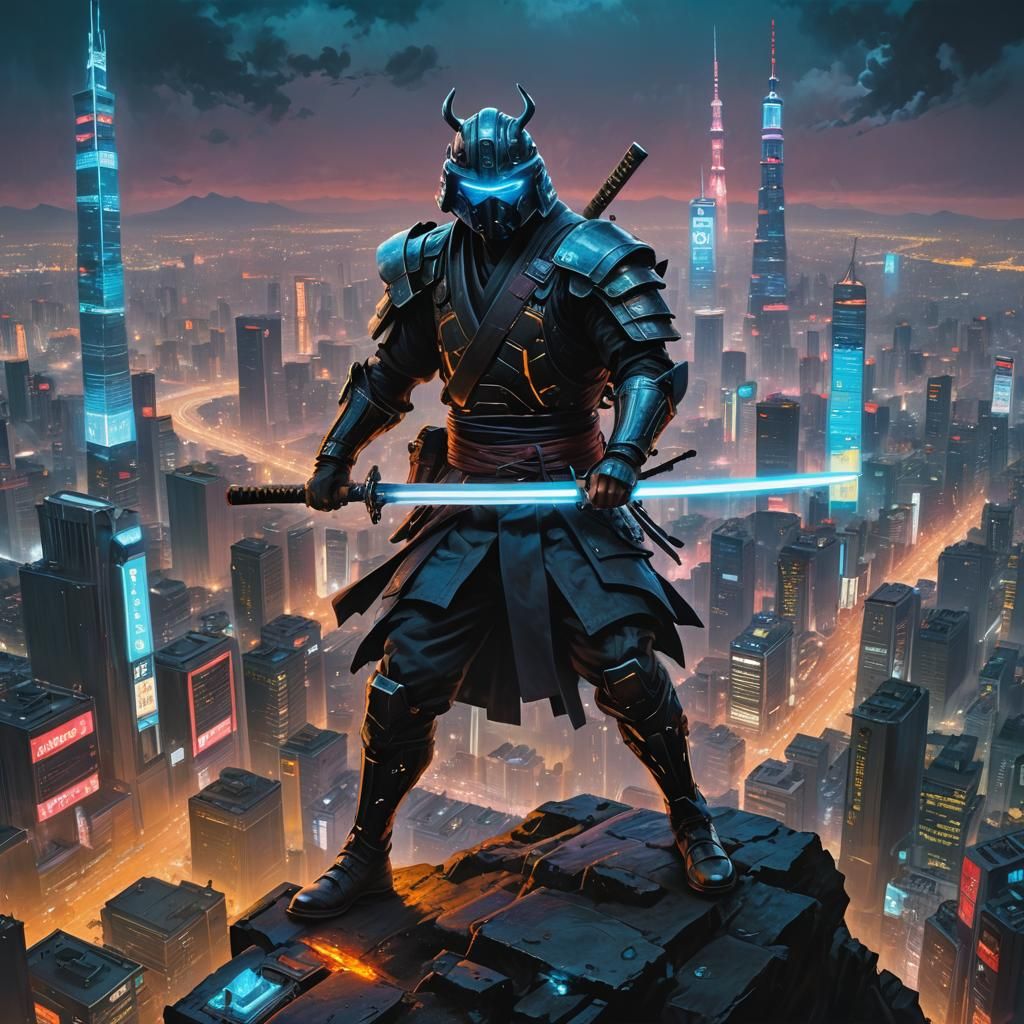 Samurai with electric katana in Future-Japan - AI Generated Artwork ...