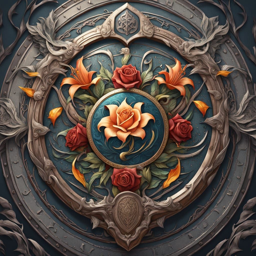 Flower Sheild - Mystical High-Fantasy Shield with Lily and R...