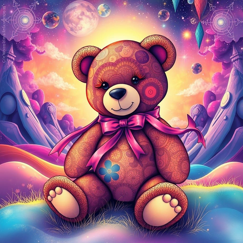 Pretty Teddy Bear - Surreal Teddy Bear in Vibrant Ethereal L...