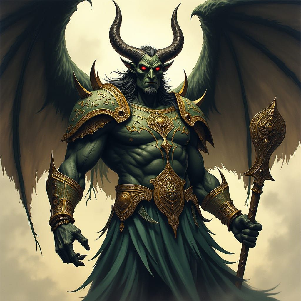 Dark Fantasy Demon in Body Armor with Bull Horns a... - AI Art