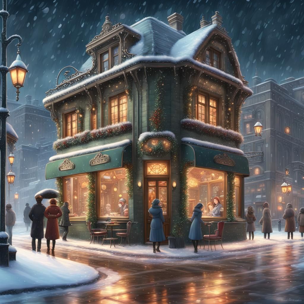 Coffee Shop In Winter - AI Generated Artwork - NightCafe Creator