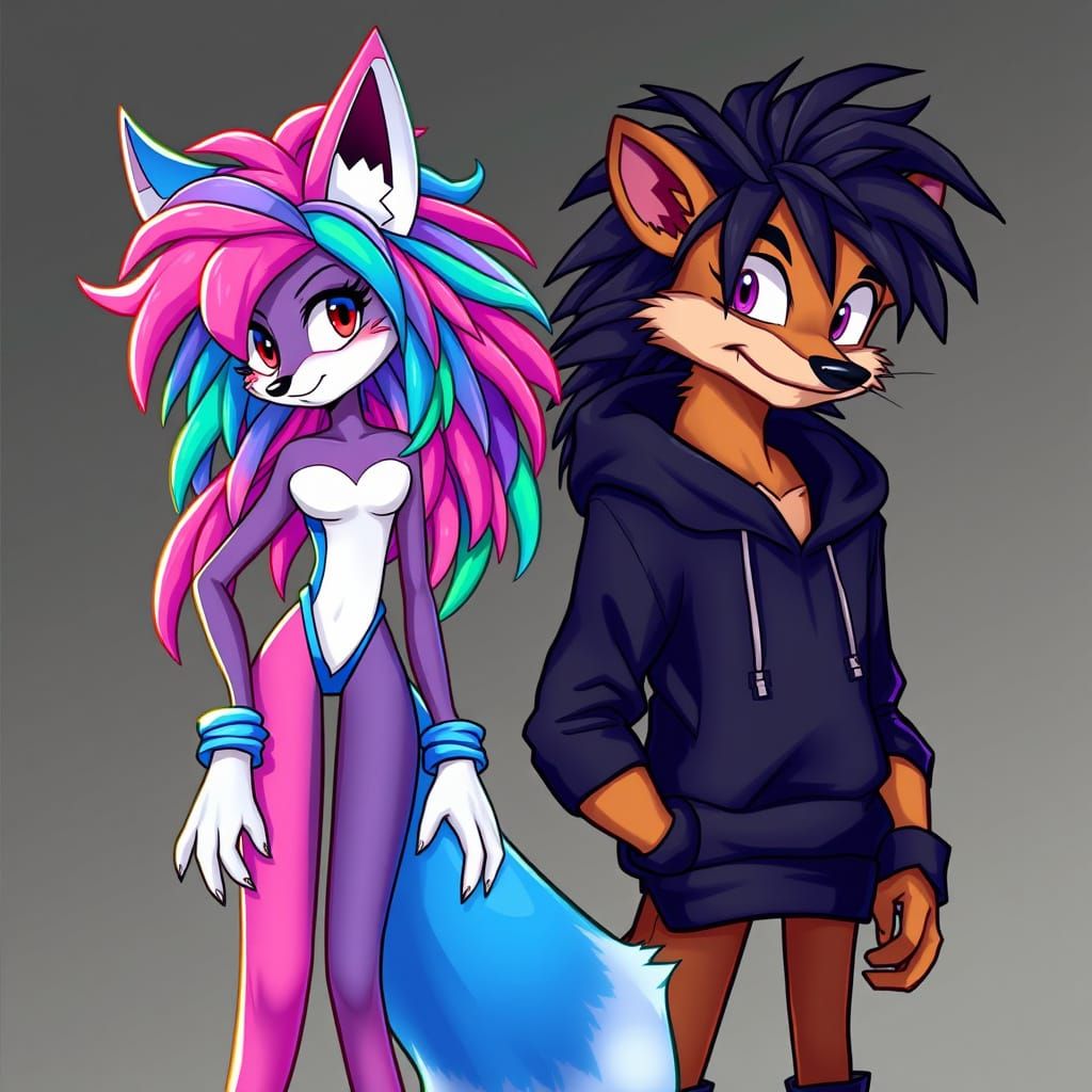 Sonic-Inspired Fox and Weasel Duo in Vibrant, Drea... - AI Art