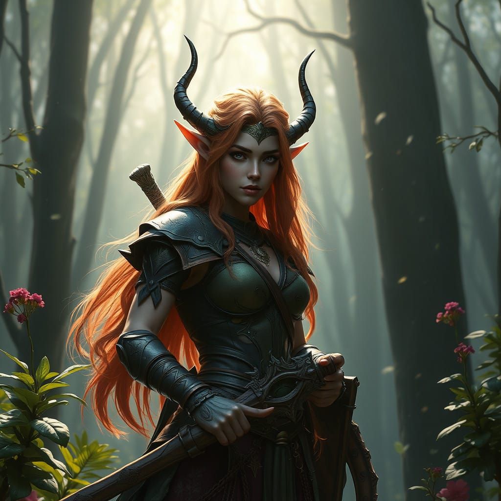 Ethereal Elven Princess in Forest Sanctuary - AI Art