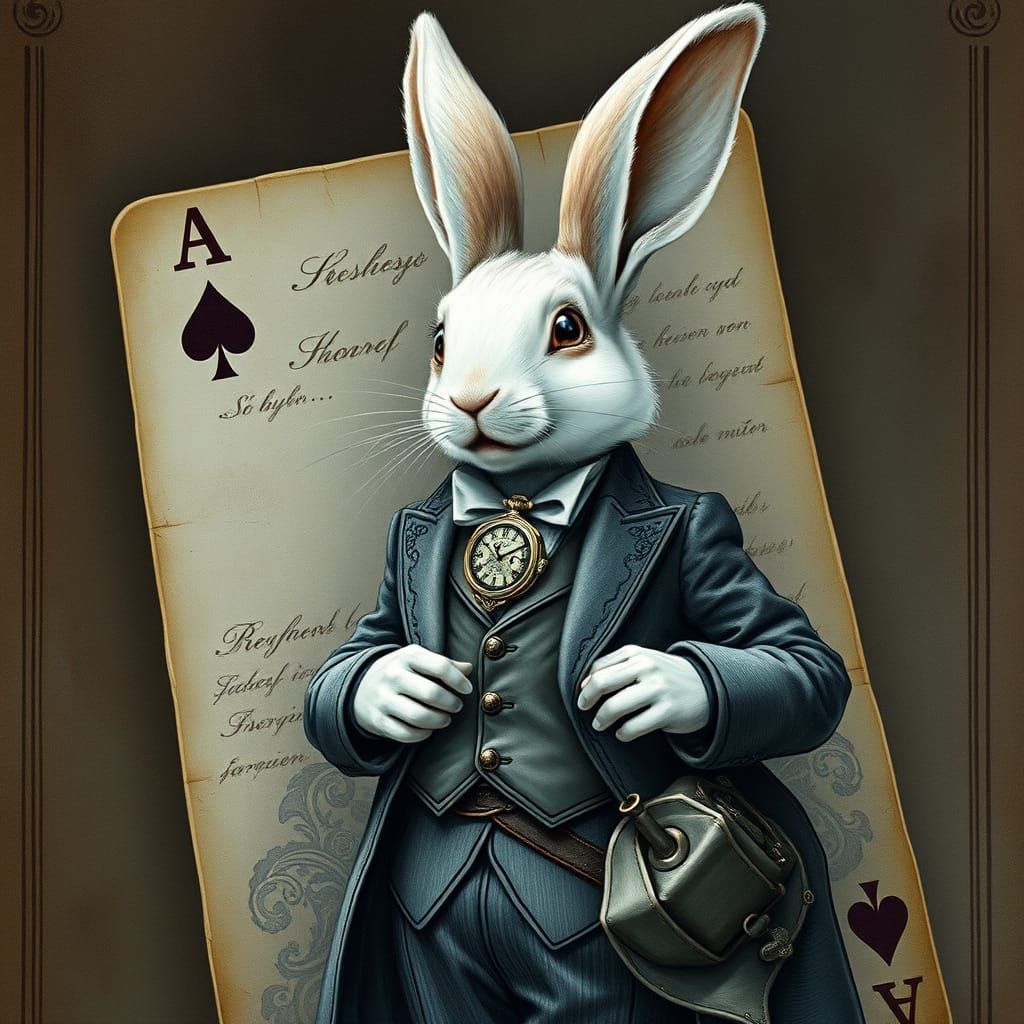 Steampunk White Rabbit Emerges from Enchanted Play... - AI Art