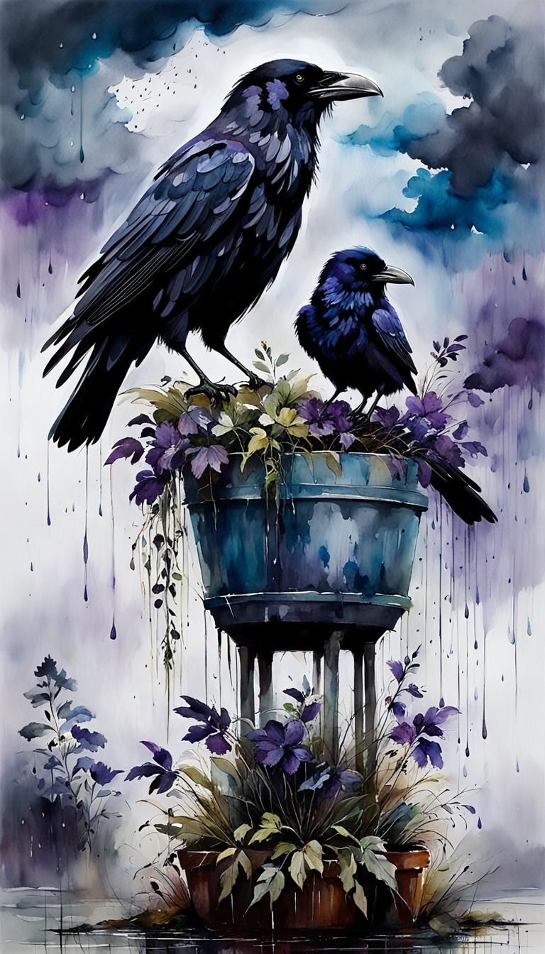 Rainy Day Crows - 5 - AI Generated Artwork - NightCafe Creator