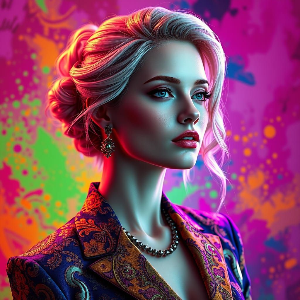 Elegant Blond Woman Portrait in Splash Art Style - AI Art