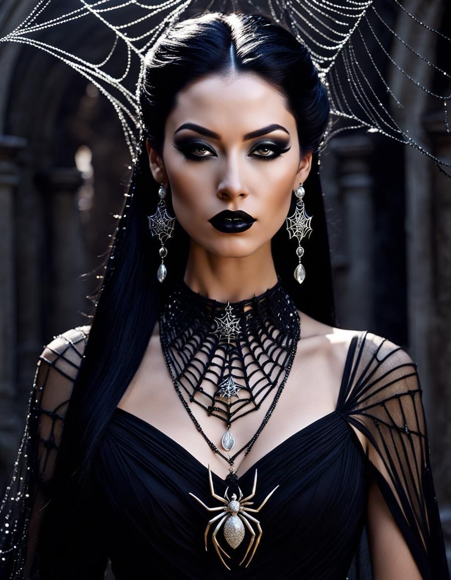 Spider Goddess. A stunningly beautiful woman with straight black hair ...