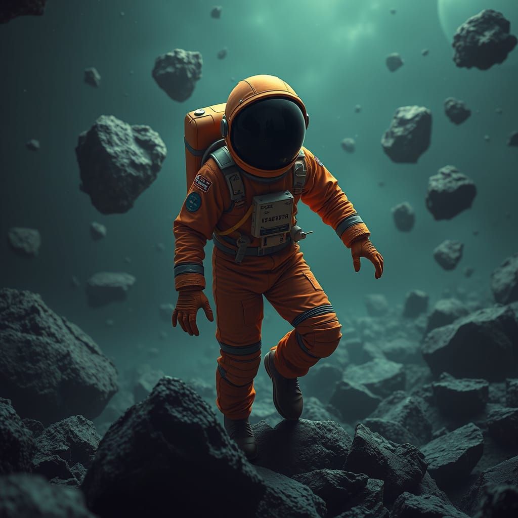 Spaceman in a burnt orange spacesuit - 1001