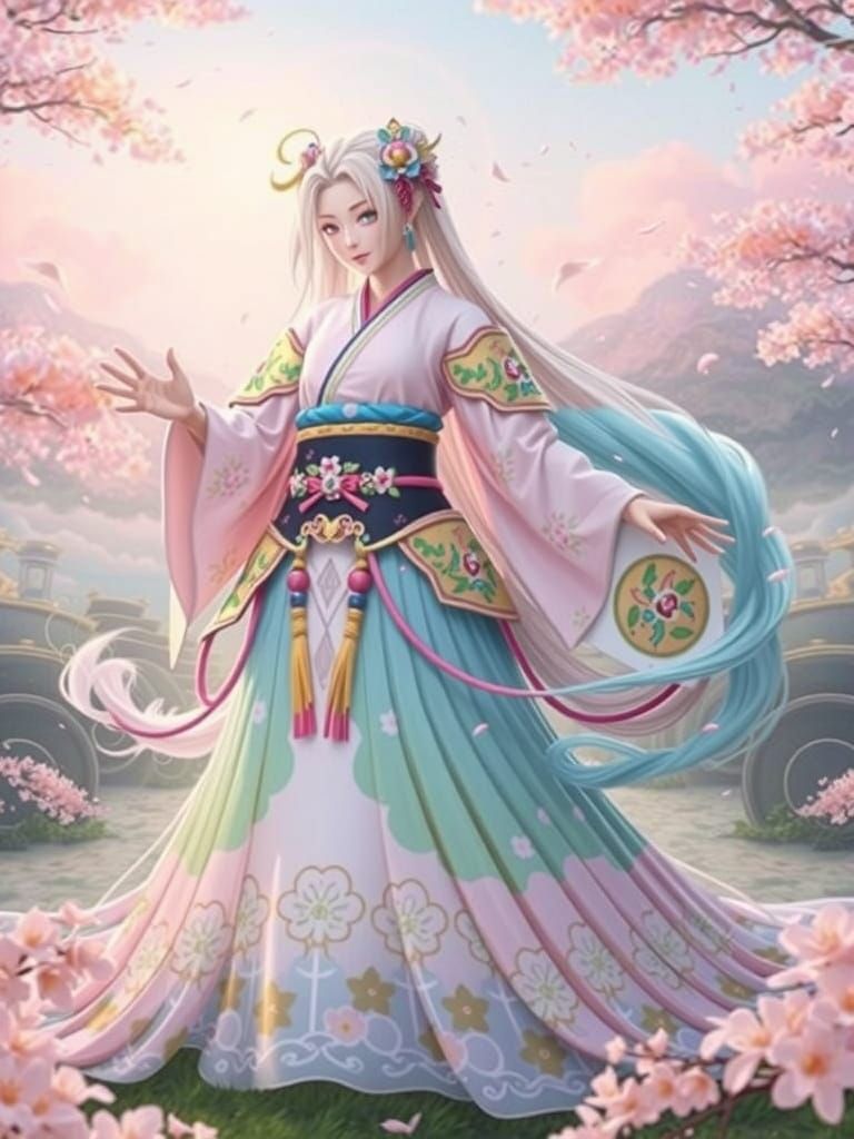 Pastel-Colored Amaterasu, the Shinto Goddess of the Sun