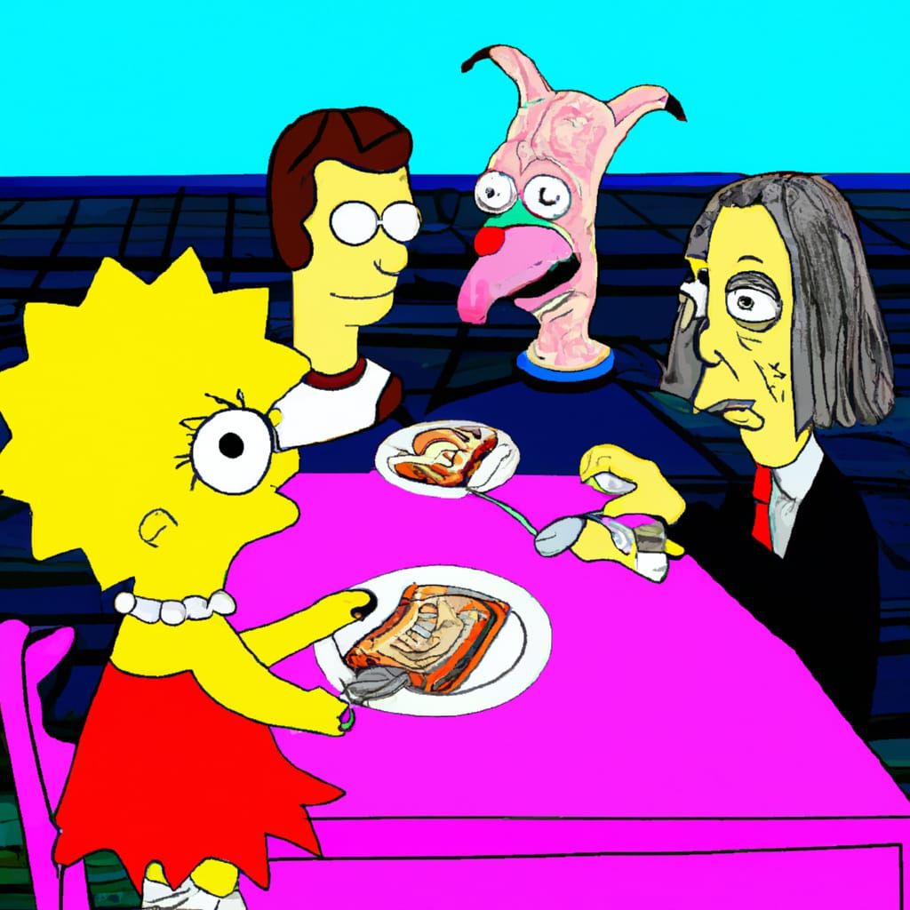 Lisa Simpson hypnotized to eat steak, intricately detailed digital art ...