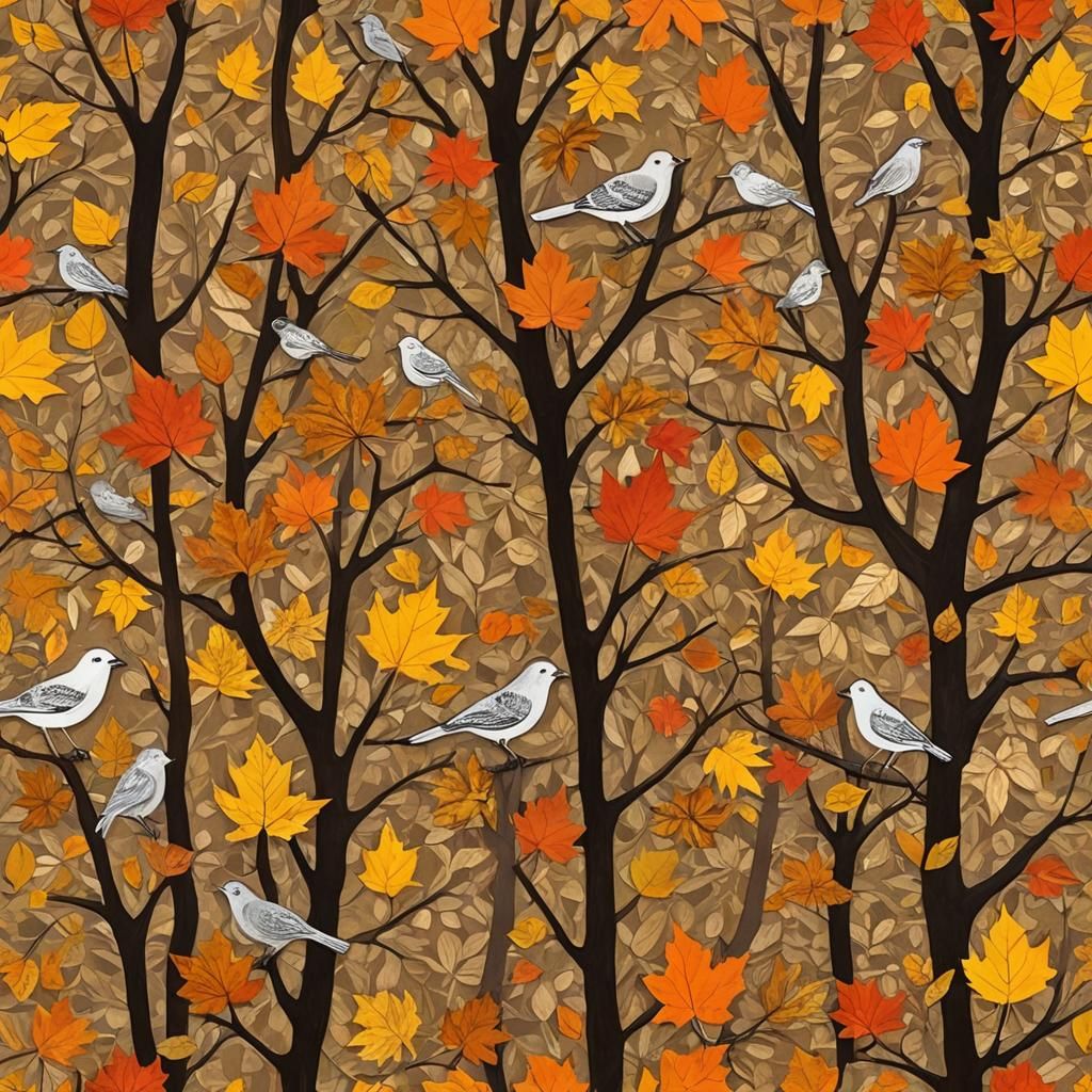 Fall Paper Collage Art - Whimsical Pop Art Collage of Autumn...