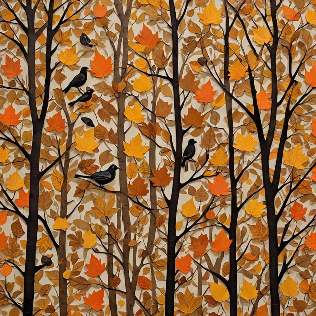 Fall Paper Collage Art - Vintage Pop Art Collage of Faded Le...