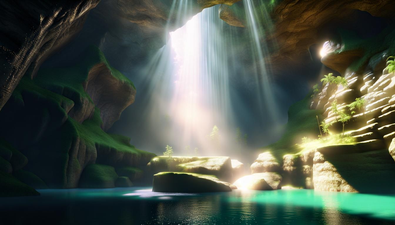Hidden Cave Behind Waterfall. - AI Generated Artwork - NightCafe Creator