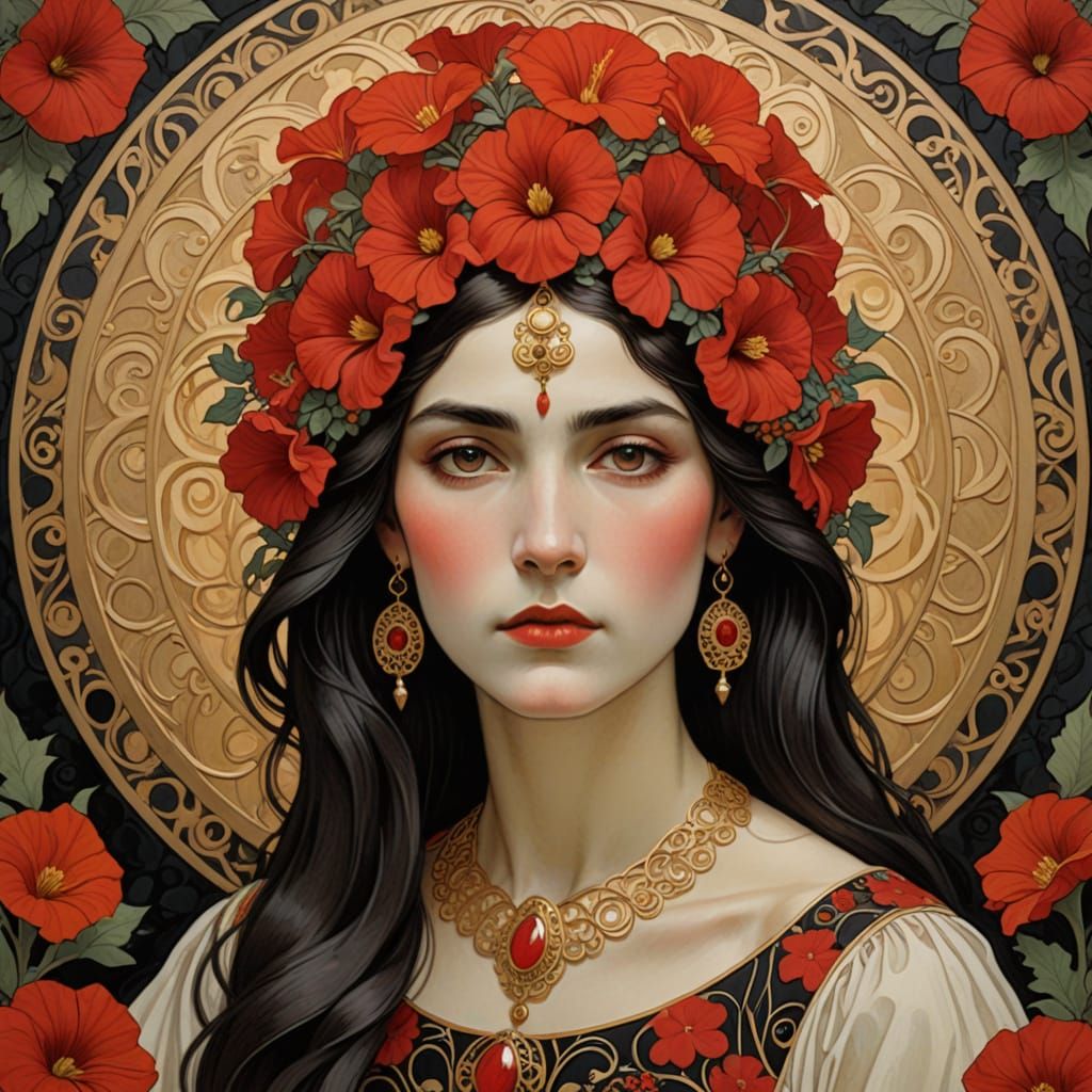 Red petunias - art nouveau - Red petunias - art nouveau