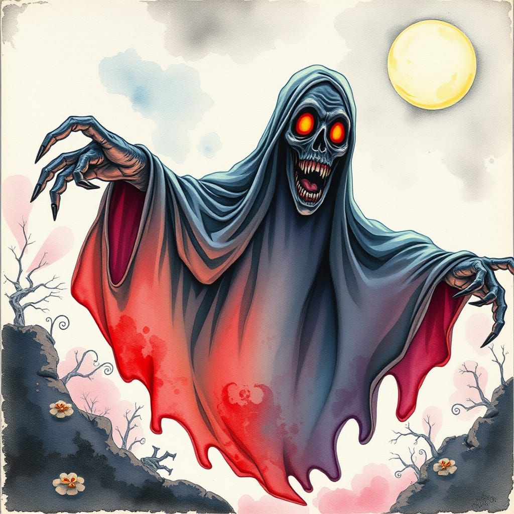 👻Crazy Ghost👻 - Vintage Watercolor Ghost Storybook Illustr...