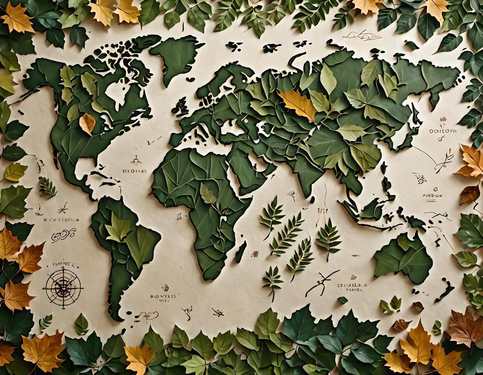 Leafy World Map II - AI Generated Artwork - NightCafe Creator