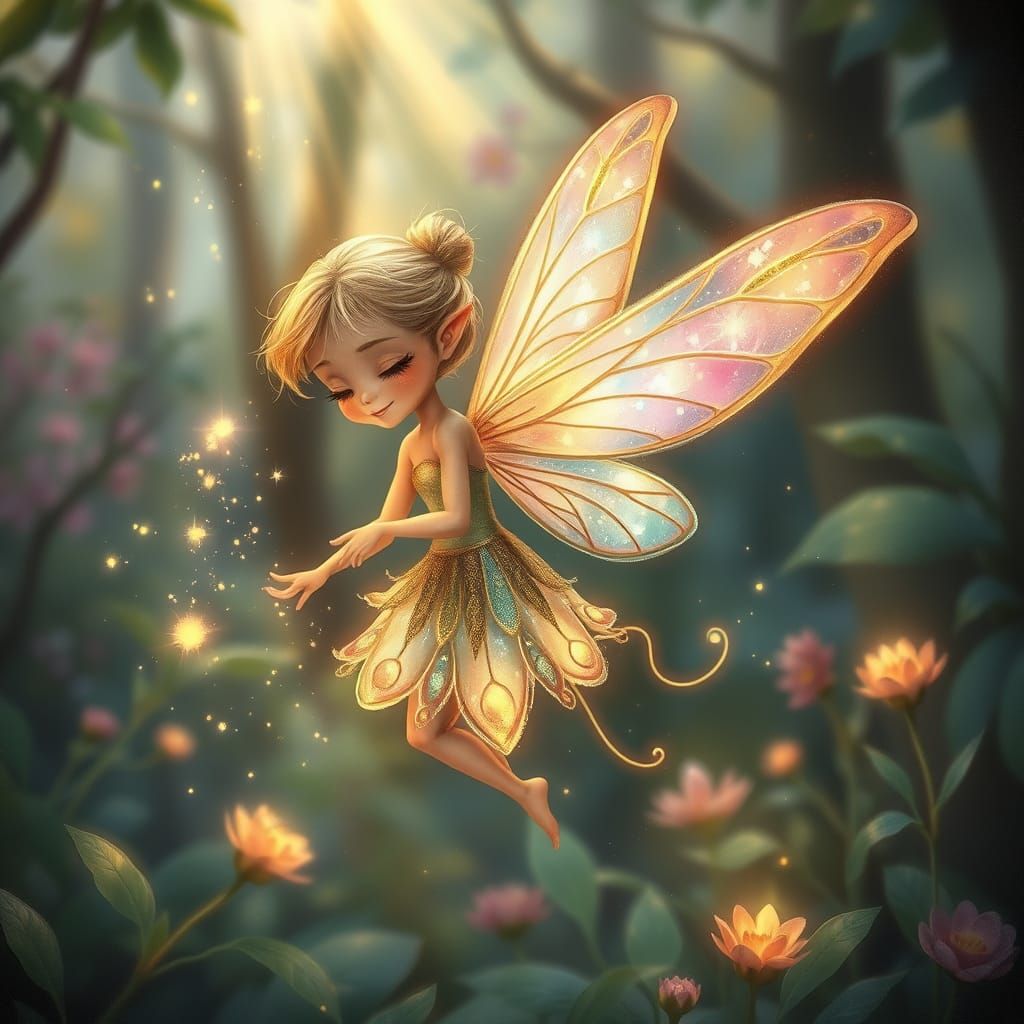 fantasy fairy with fairy dust - Whimsical Fairy in a Lush Fo...