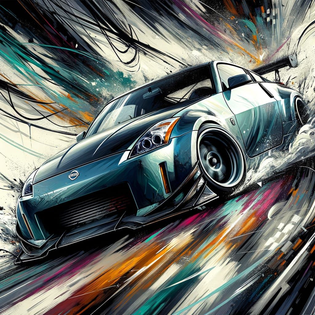Initial D Nissan 350Z Drifting around the corner. Full Color Speedpaint ...