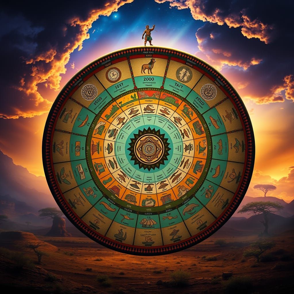 African Tribal Folk Calendar in a Vibrant Digital ... - AI Art