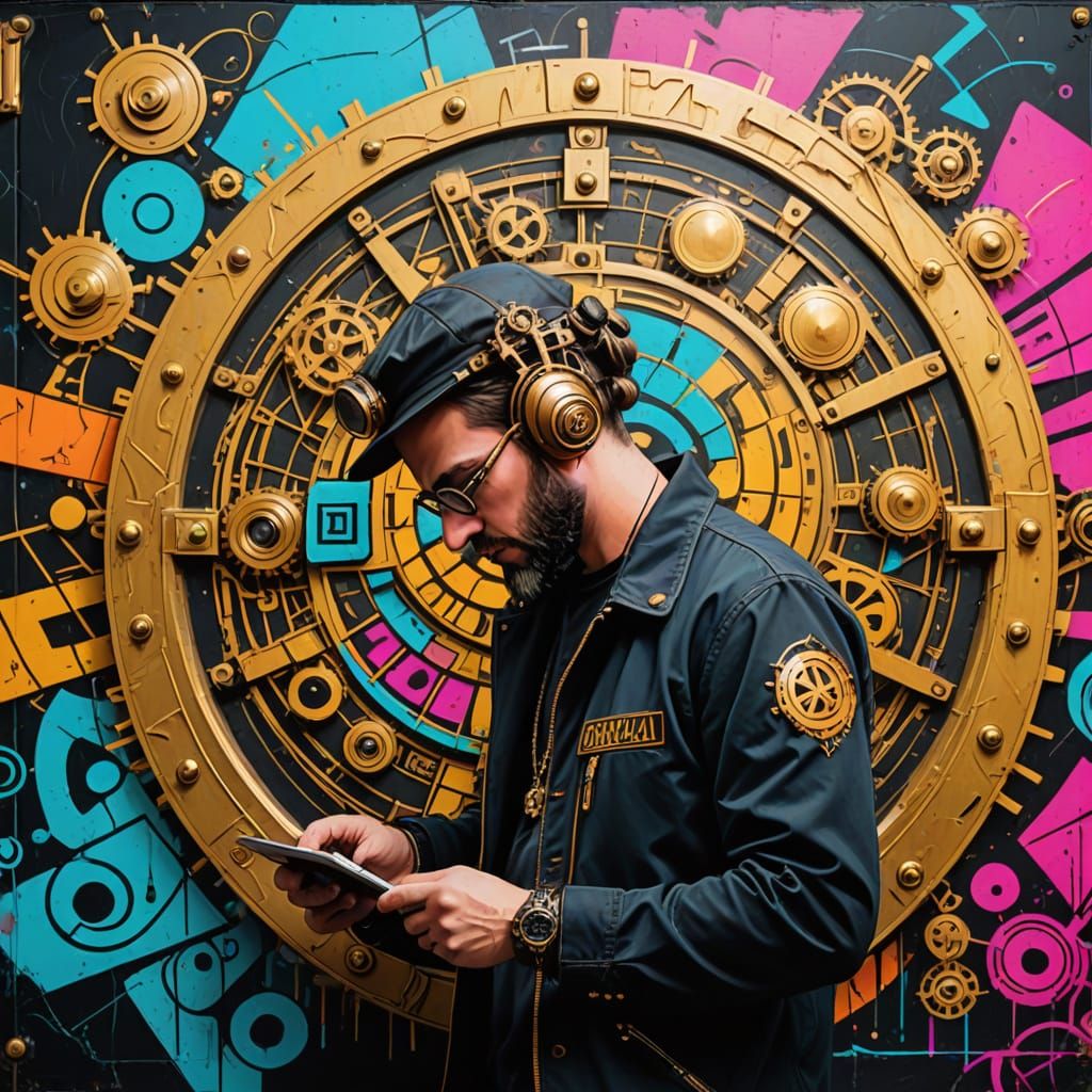 Steampunk Sound Engineer's Vibrant Graffiti Logo - AI Art