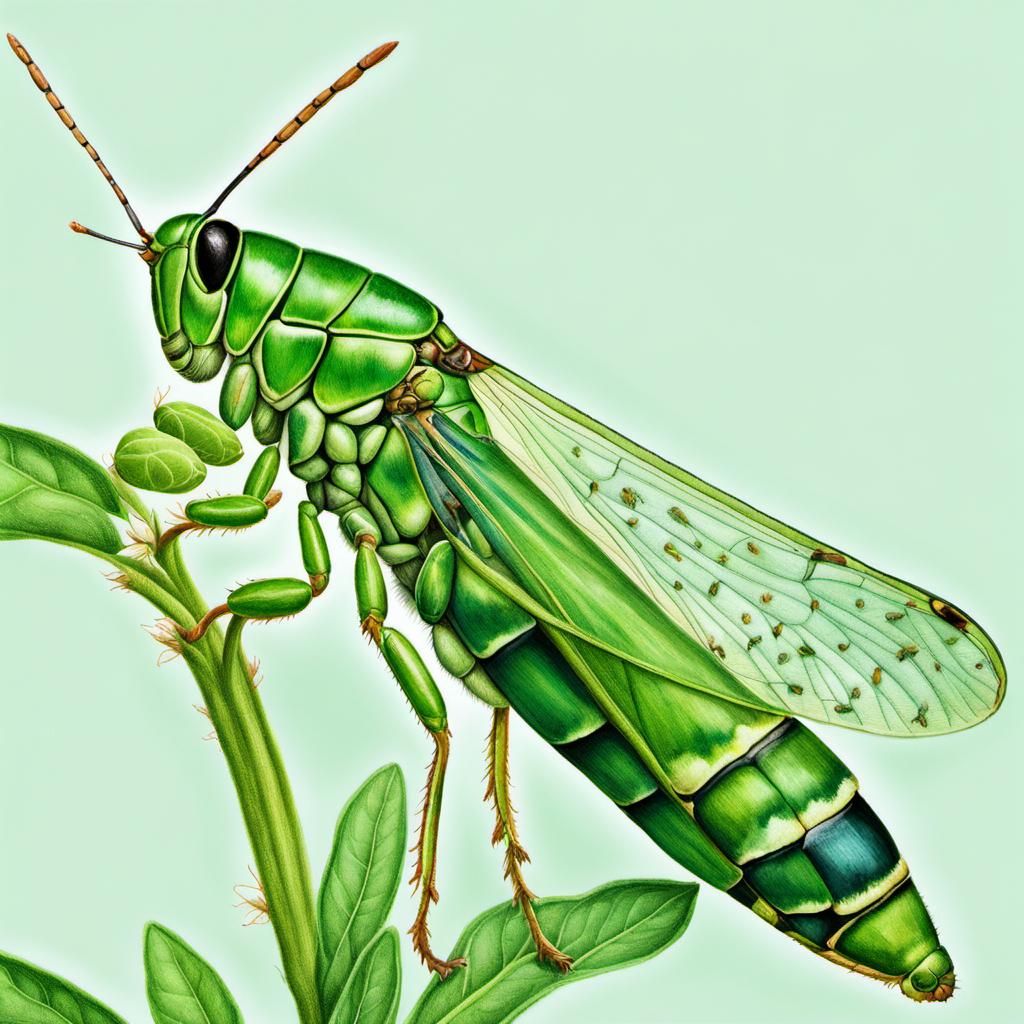 Closeup of Magnificent detailed Green Milkweed Locust - AI Generated ...