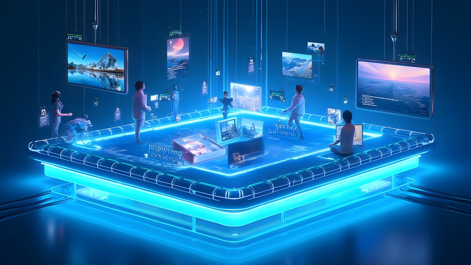 Cyberpunk Platform in Virtual Space - AI Art