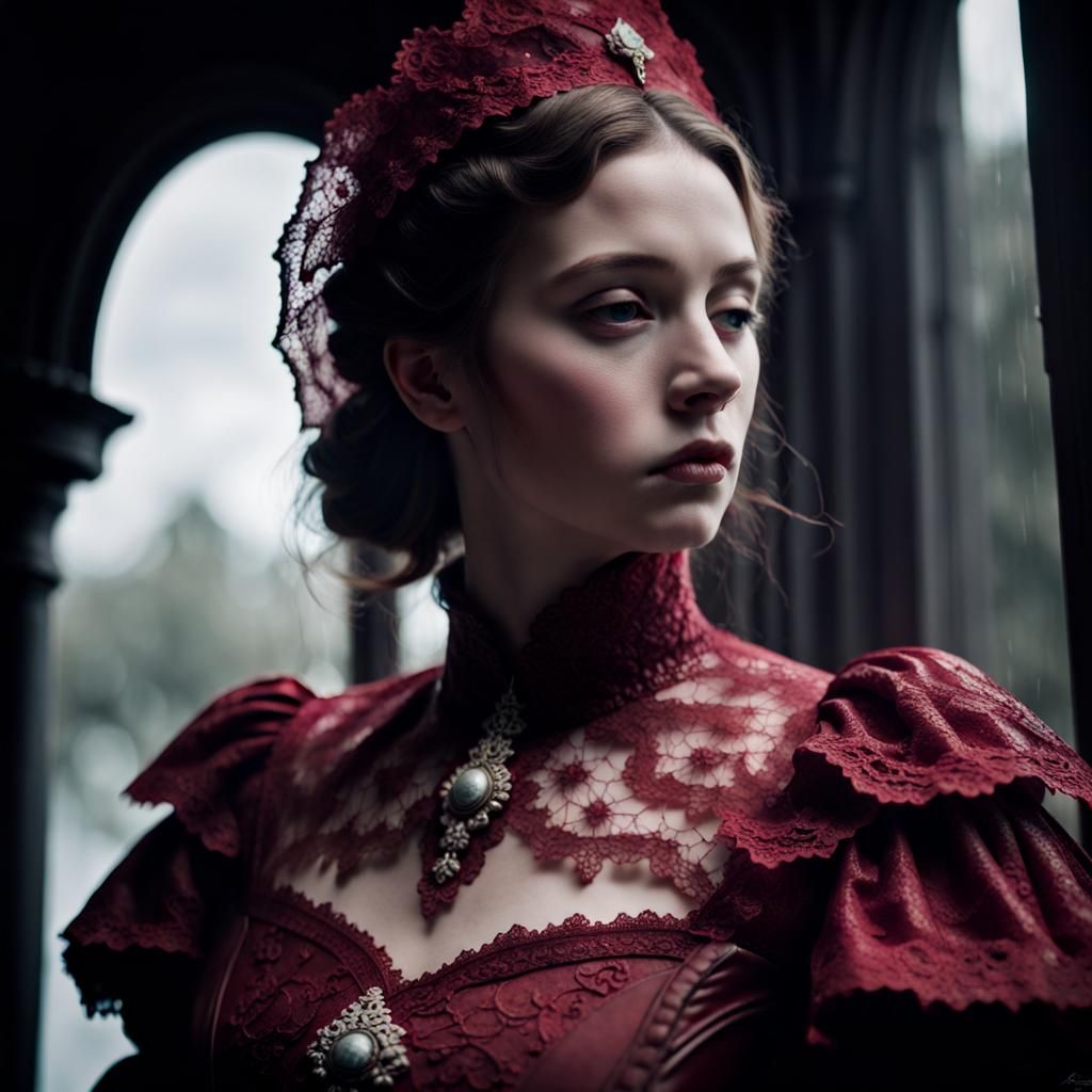 Ruby Victorian Lace - AI Generated Artwork - NightCafe Creator
