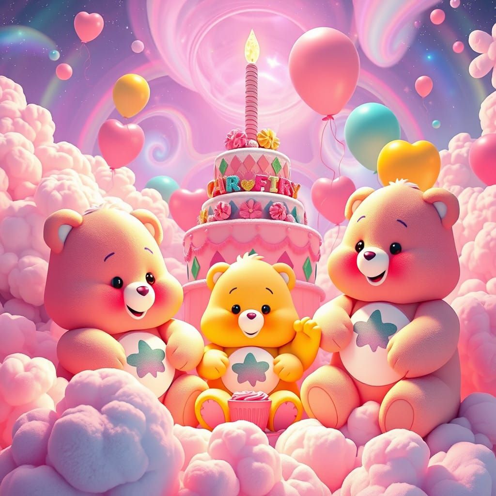 Whimsical Care Bears in Vibrant Candyland Wonderla... - AI Art