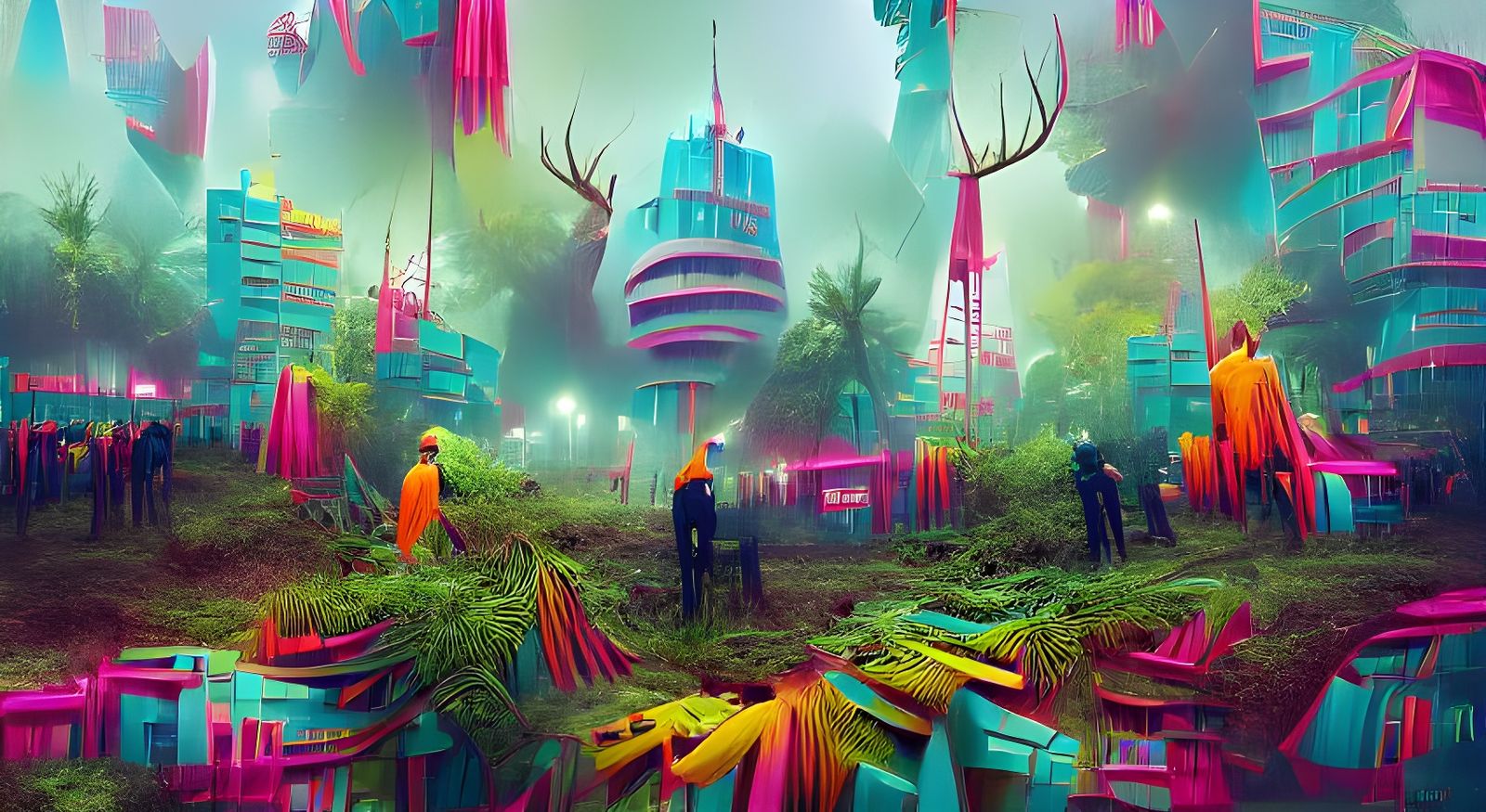 colourful psychedelic jungle city by beeple Mike Winkelmann - AI Generated Artwork - NightCafe ...