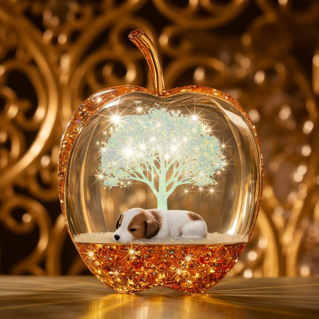 A sparkling apple - Golden Crystal Apple with Aqua Opal Tre...
