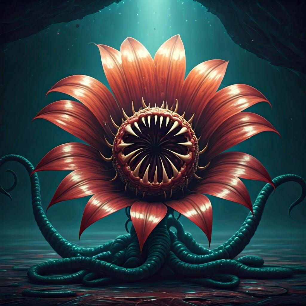 Carnivorous Alien Flower :) - Surreal Alien Bloom in Luminou...