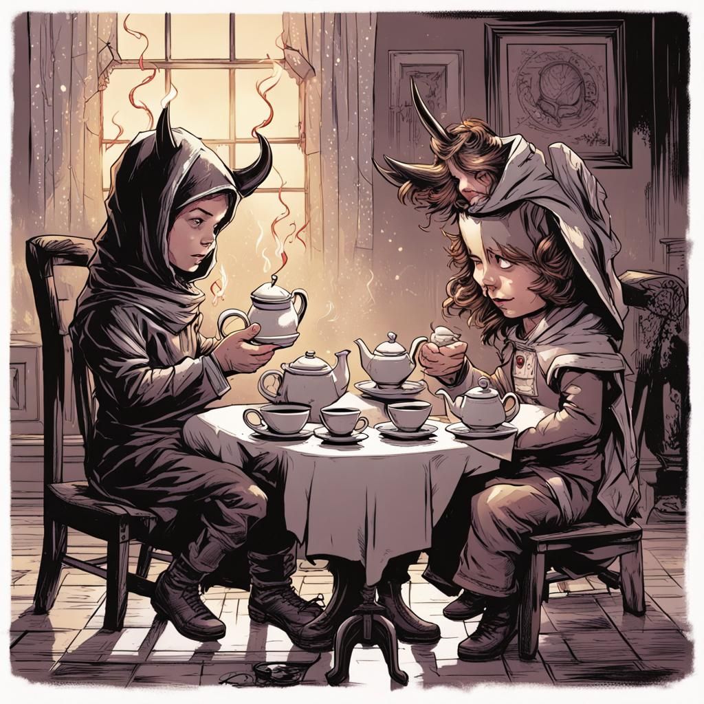 Demons drinking tea - AI Generated Artwork - NightCafe Creator