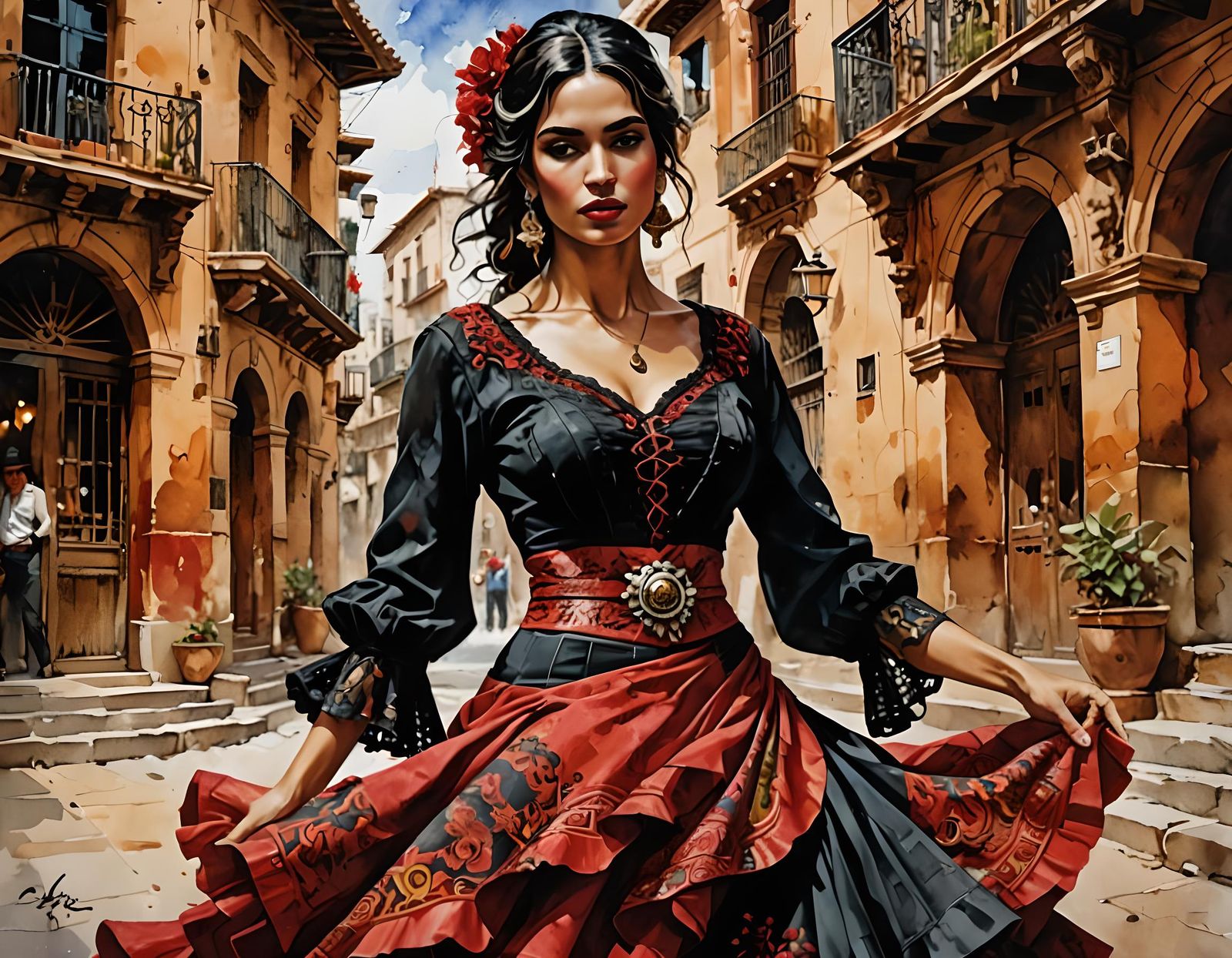 gypsy spanish woman in flamenco clothes - AI Generated Artwork ...