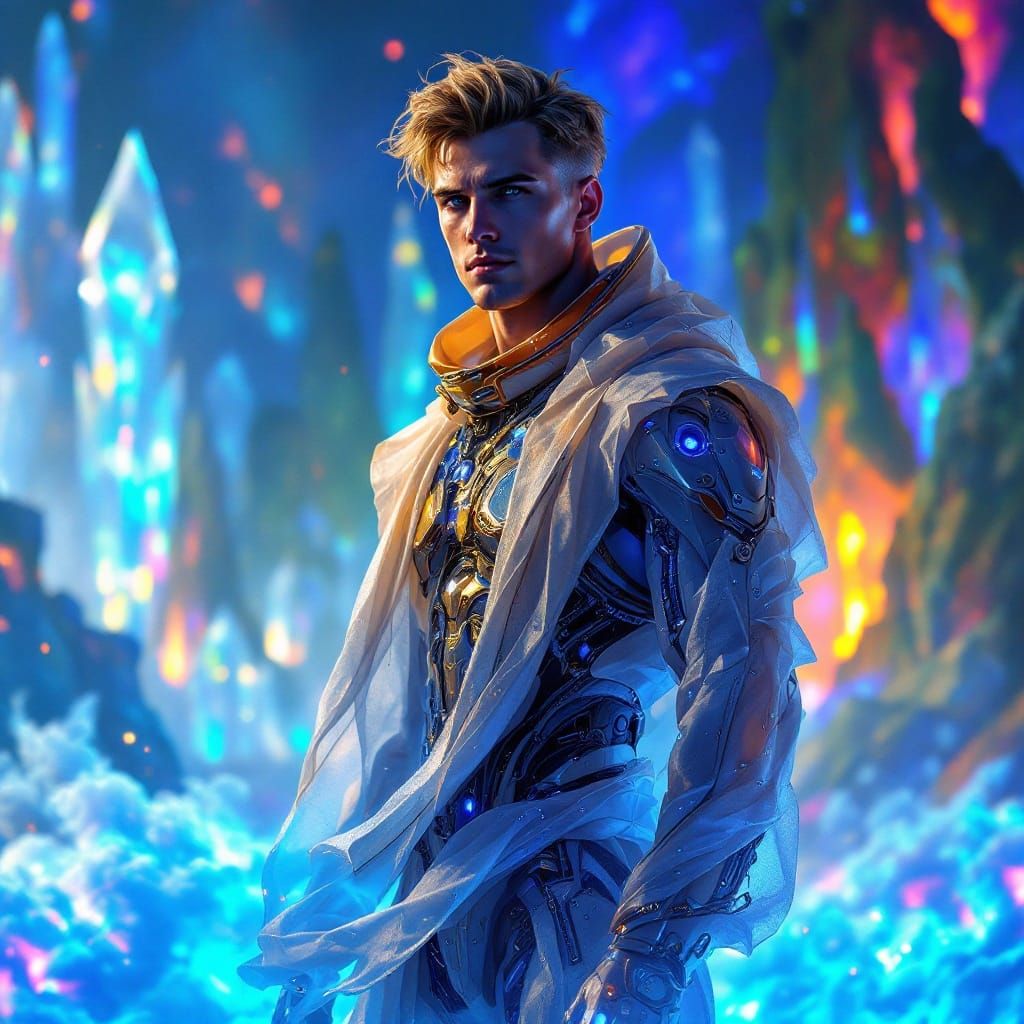 A crystalline world - Cyborg Warrior in Ethereal, Crystal-La...