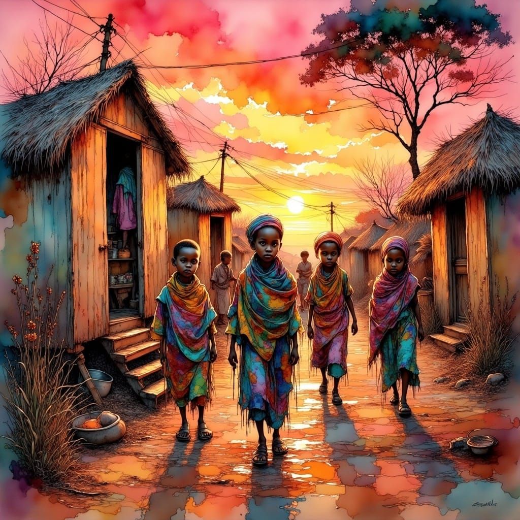 Photo of a group of tall and dark kids dressed in African fabrics ...