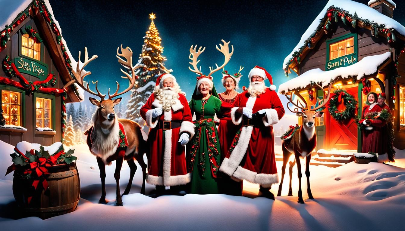 At Santa's Workshop In Snow Drifts Portrait of Santa Claus With Mrs ...