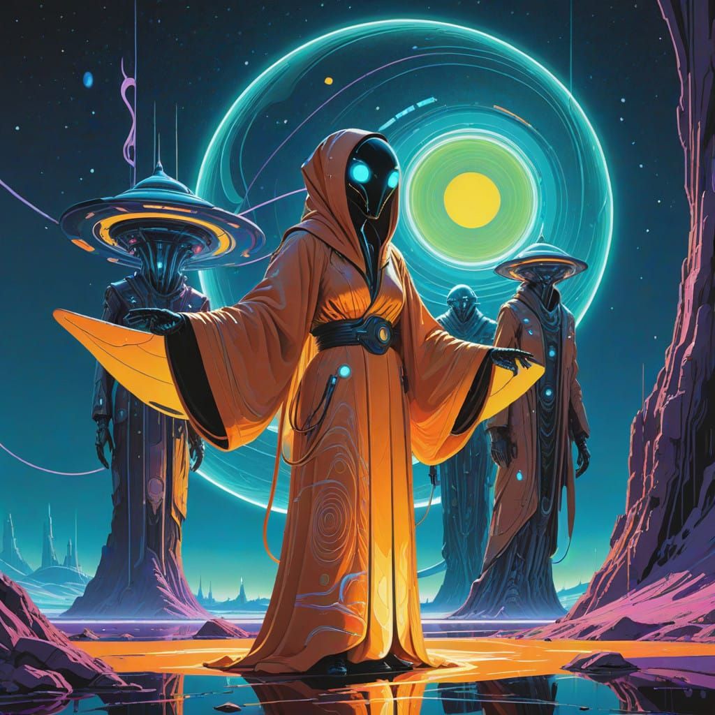 Mystical Battle of Aliens and Wizards in Neon-Lit ... - AI Art