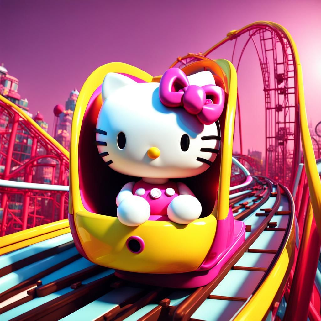 Hello Kitty on a rollercoaster - AI Generated Artwork - NightCafe Creator