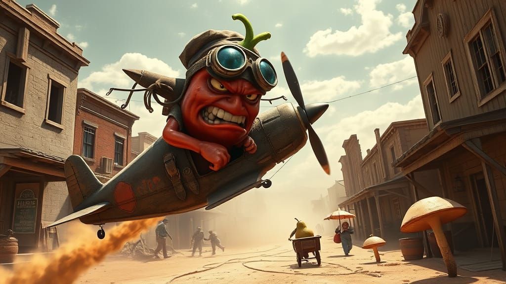 Kamakazi Chili - Menacing Chili Pepper Pilots Airplane in De...