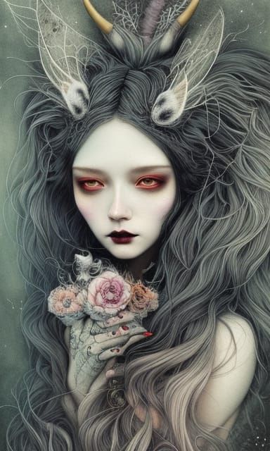 Long-haired furry animalistic goth witch princess - AI Generated ...