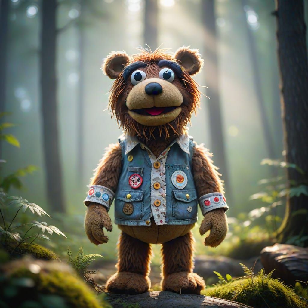 Where's the honey? - Cute Muppet Bear in Summer Forest with ...