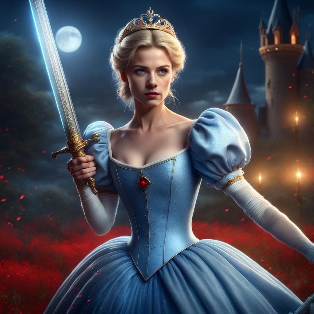 Portrait of fairytale princess Cinderella striking prince Charming with ...