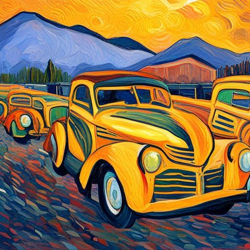 van gogh is a car dealer, neo-impressionism expressionist style oil ...