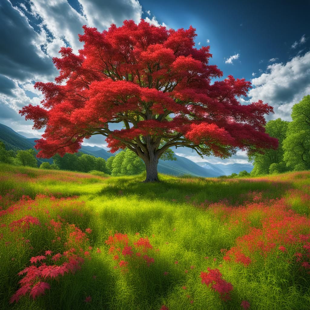 Majestic large red maple tree - AI Generated Artwork - NightCafe Creator
